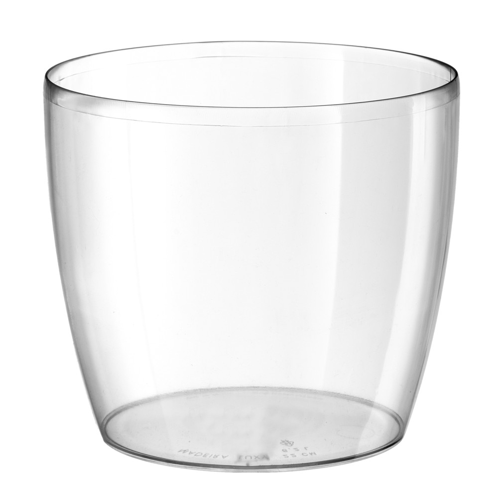 Vazo lulesh, Madeira, rrethore, plastike, transparente, Ø14c