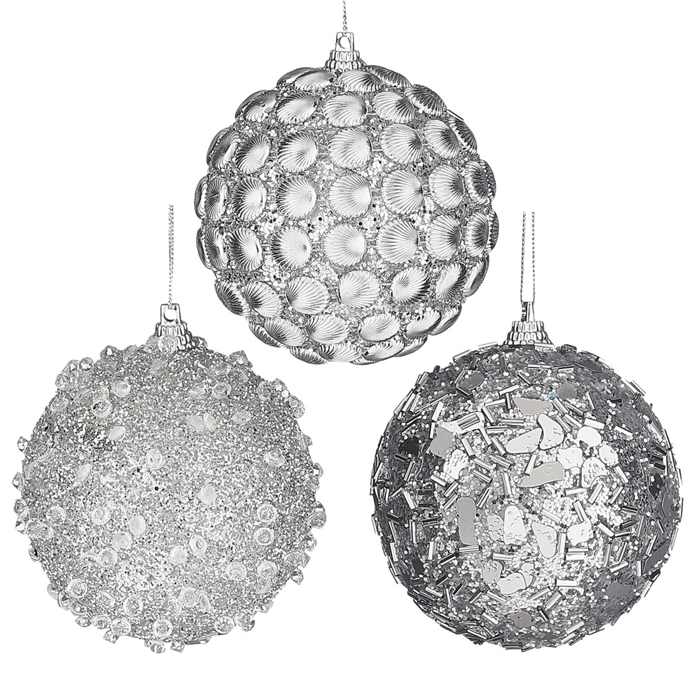 Decorative sphere, plastic, silverDia.10 cm | Megatek