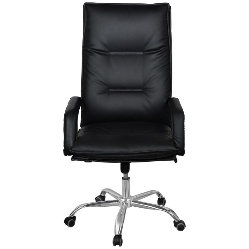 Karrige zyre me rrota, me krahë, veshje PU, krahë të kromuar