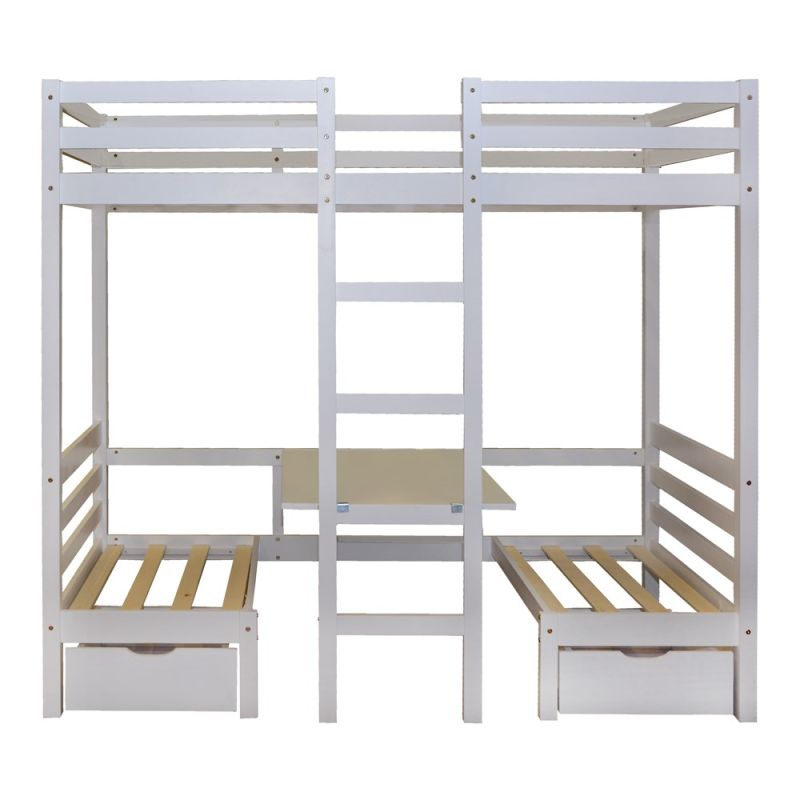 Krevat tek dhe tavolinë studimi, dru pishe, e bardhë, 200x97