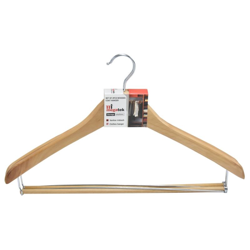 Suit hanger, set of 2 pcs, wooden, with locking bar | Megate