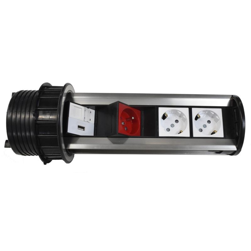 Multi-socket, for office desk, with shuko plugs and usb plug