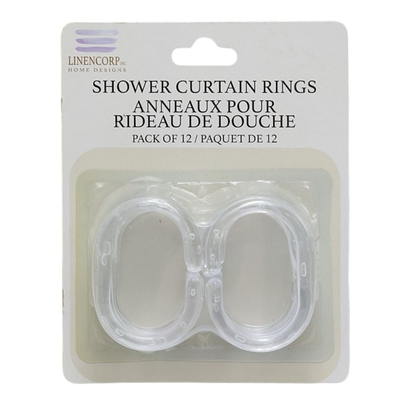 Shower curtain rings, 12 pieces, Oval, Plastic, Transparent