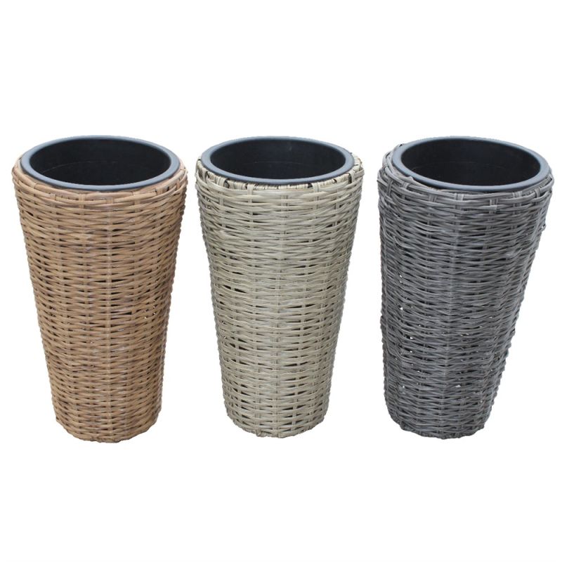 Flower pot, drainage hole, polyrattan, natural/grey/anthraci