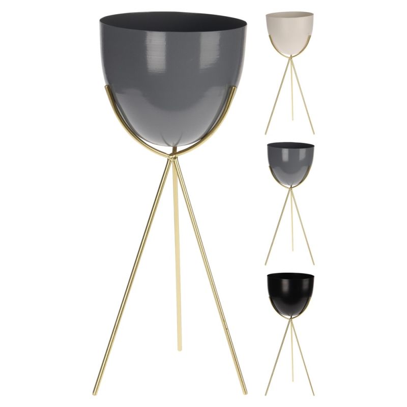 Flower pot, metal frame (golden), metal, grey, Ø36 xH14 cm