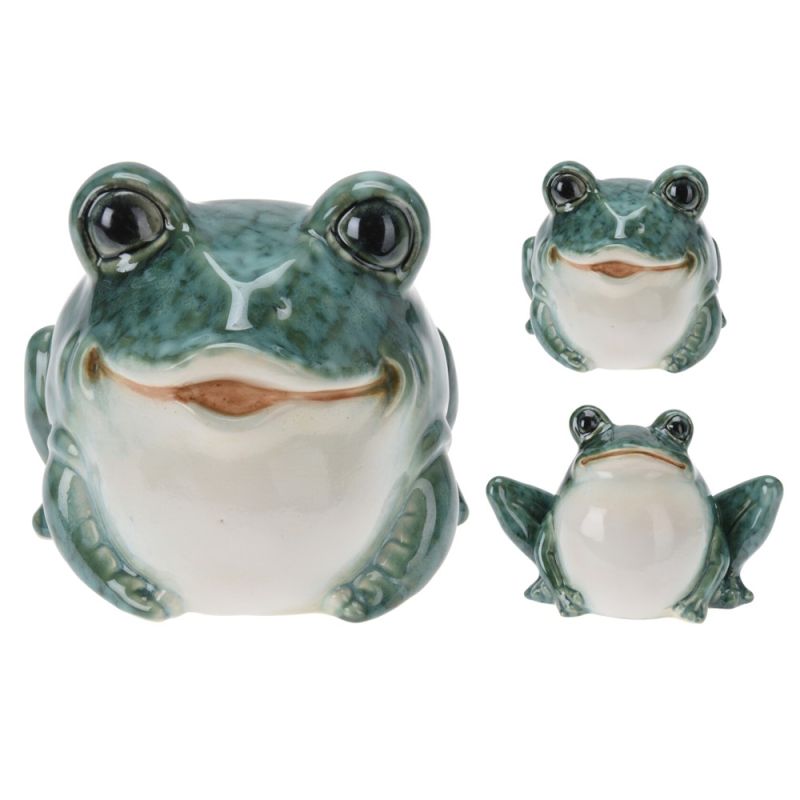 Garden decoration, Frog, porcelain, green, 18.5x10xH12 cm