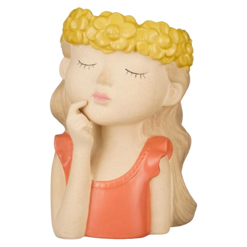 Flower pot, Woman, ceramic, yellow, 17x17.5xH25.5 cm | Megat