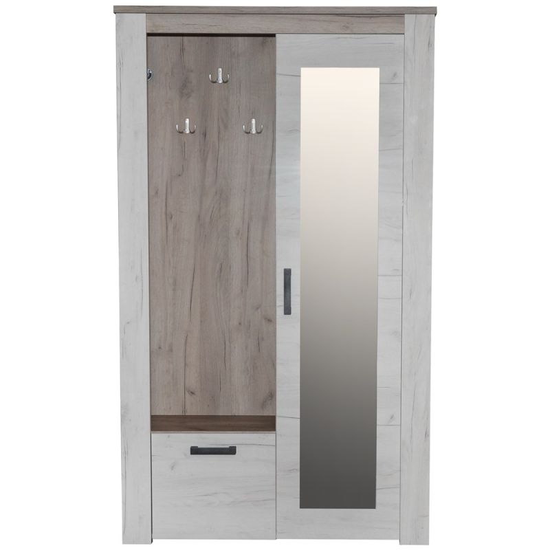 Hall unit, KENT, melamine and mirror, oak/grey oak, 114x36.5