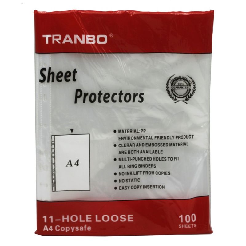 Plastic sheet protectors, Tranbo, polypropylene, 30x21 cm, t