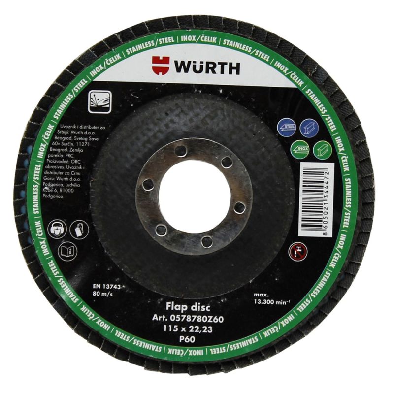 Flap wheel, Wurth, 115x22 mm, Grit 60 | Megatek