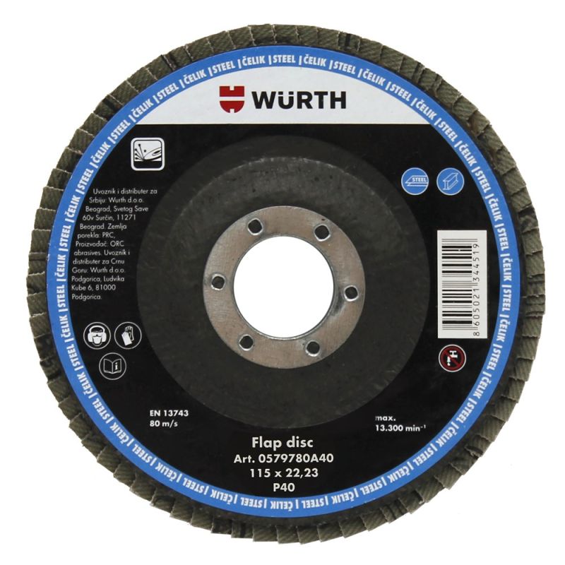 Flap wheel, Wurth, 115x22 mm, Grit 40, scraper | Megatek