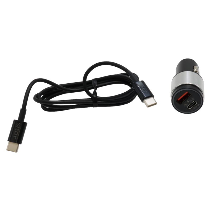 Car charger + plug, Auris, CR10, 25 W, 2 USB and Type-C port