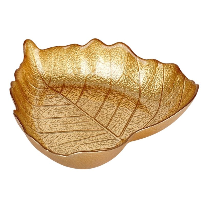 Leaf shaped bowl, glass, gold, 16x 14 cm | Megatek