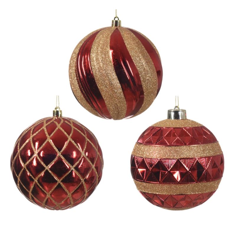 Decorative sphere, glass, red color with gold, D12 cm | Mega
