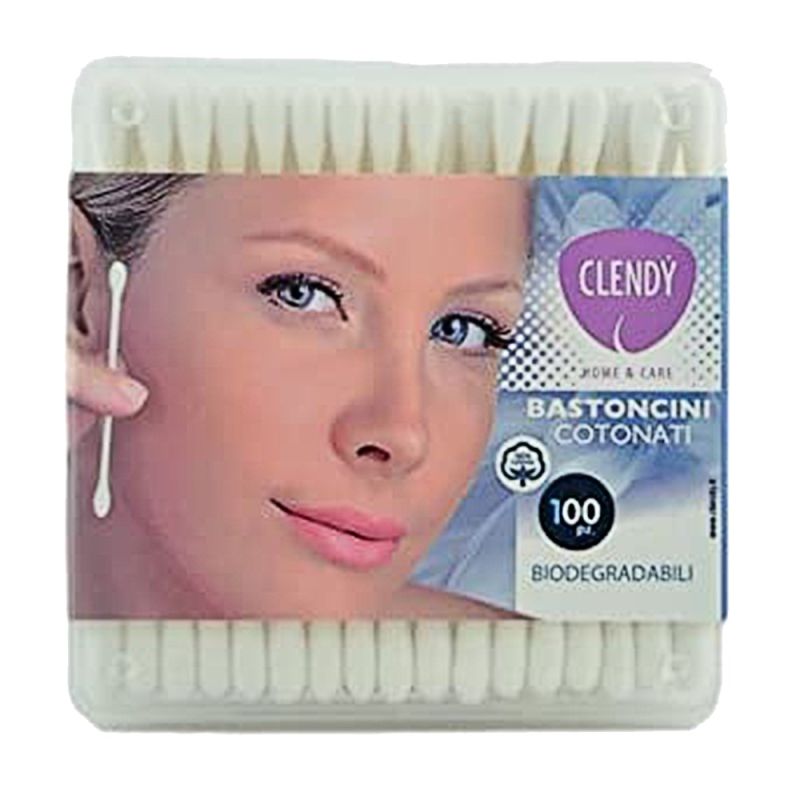 Cotton swab, Clendy, cotton and polyethylene, white, 100 pie
