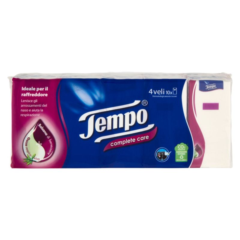 Paper napkins, Tempo, complete care, 4 sheets, 10 pieces | M