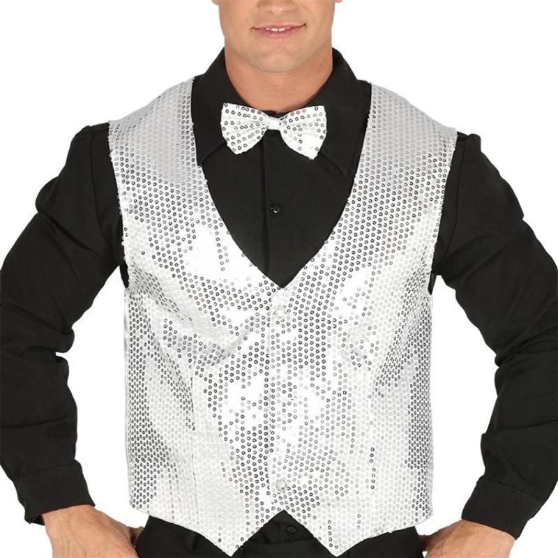 Men's silver vest with sequin sequins | Megatek