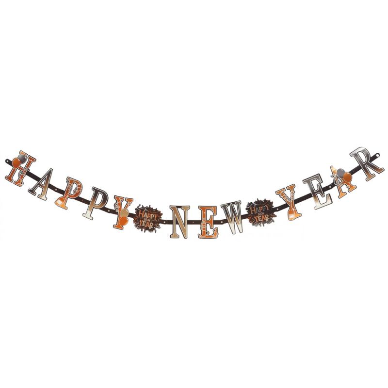 Happy New Year festoon, 14x170 cm, orange | Megatek