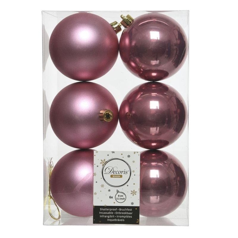 Decorative sphere (Pk 6), plastic, pink, Dia. 8 cm | Megatek