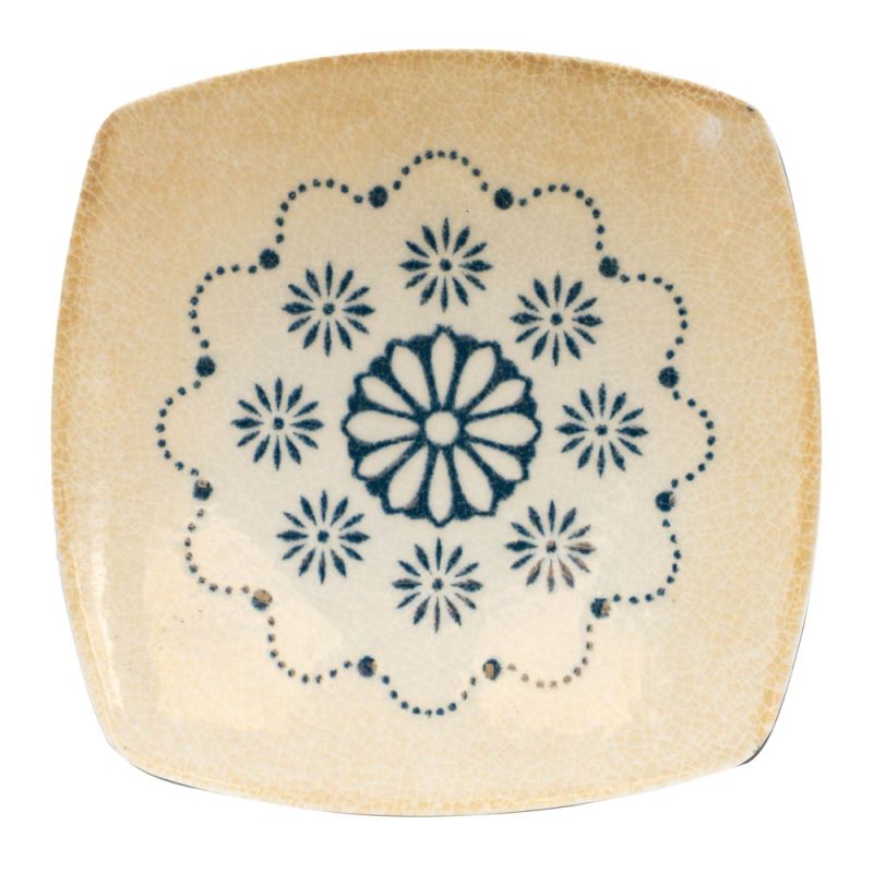 Tokyo flat square plate, porcelain, beige with decor, Dia.21