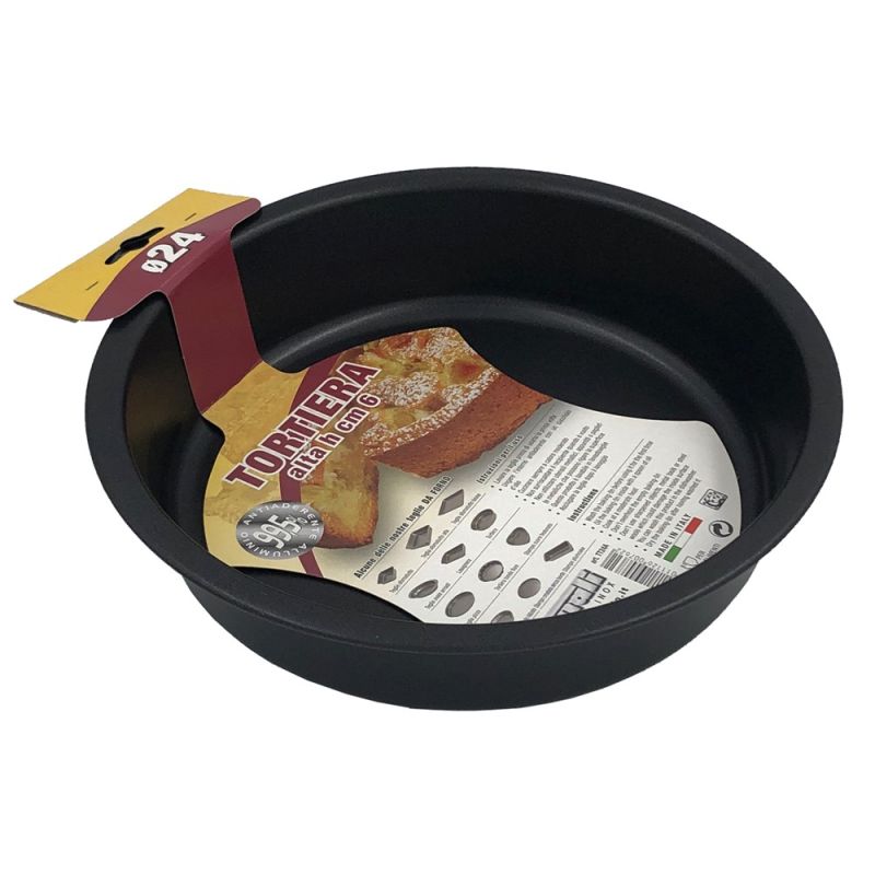 Circular anti-stick baking pan, aluminum, black, Dia.24xH6 c