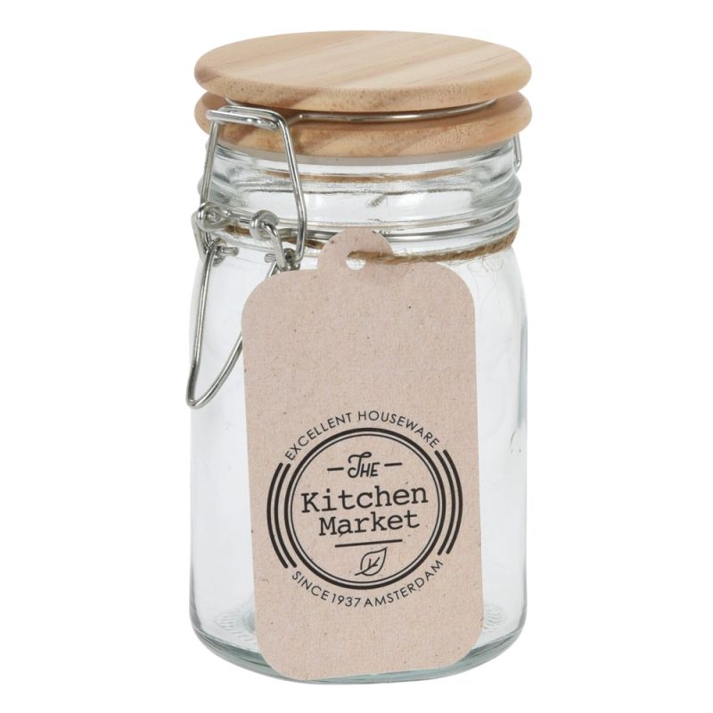 Hermetic jar, glass/wood, transparent, 270 ml | Megatek