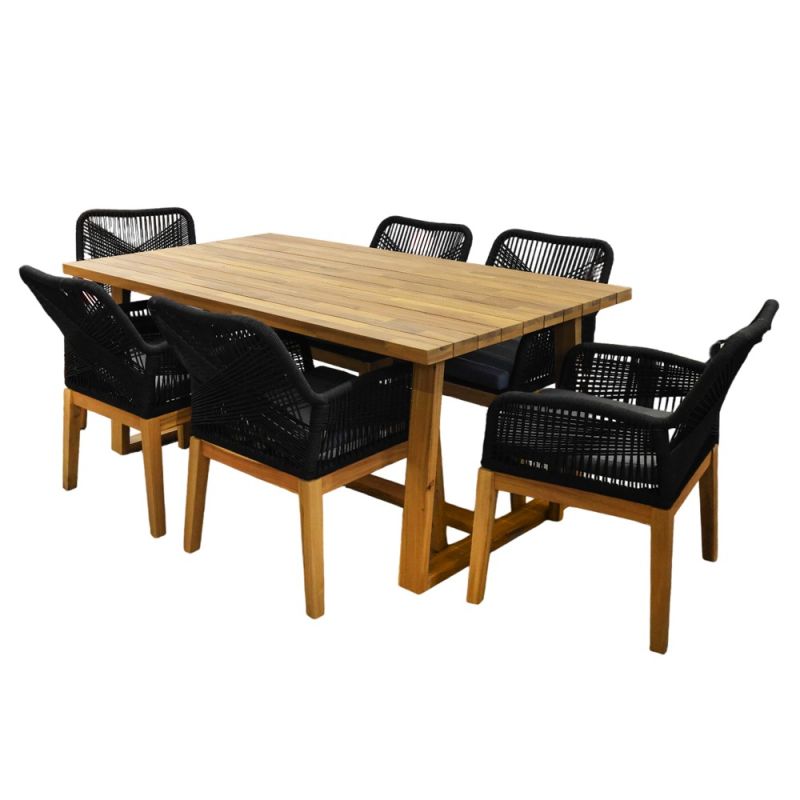 Florida dining table set with 6 chairs, acacia wood, brown/a