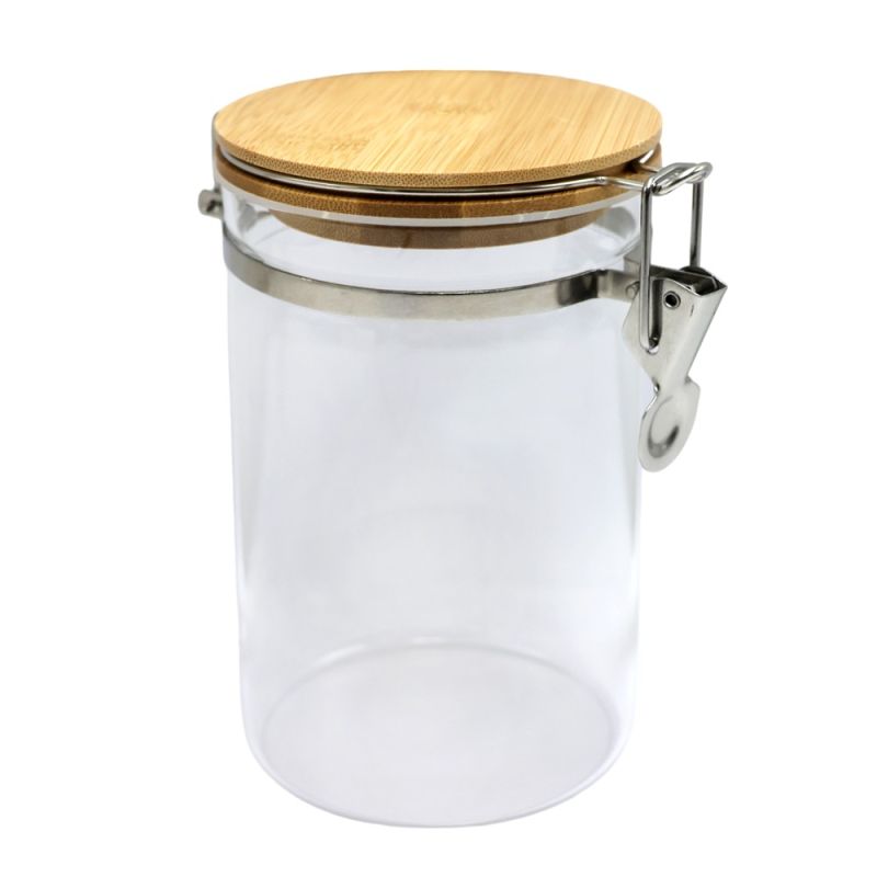 Hermetic jar with bamboo lid, glass/bamboo, transparent, H16