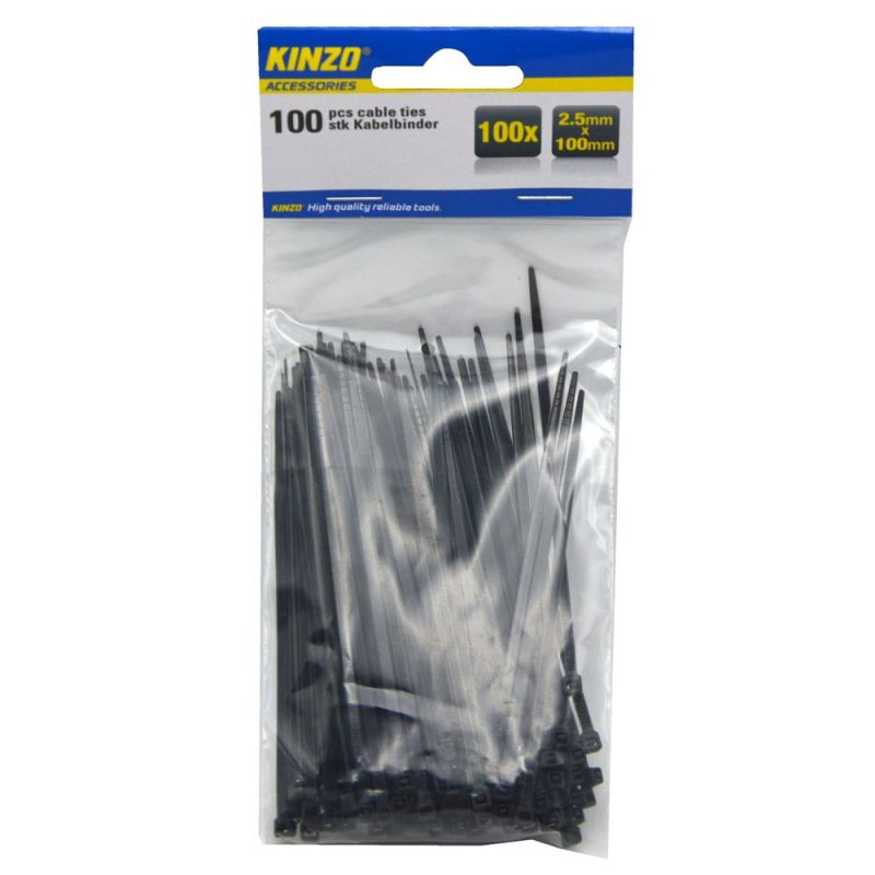 Cable tie, Kinzo, 2.5x100 mm, 100 pc, black | Megatek