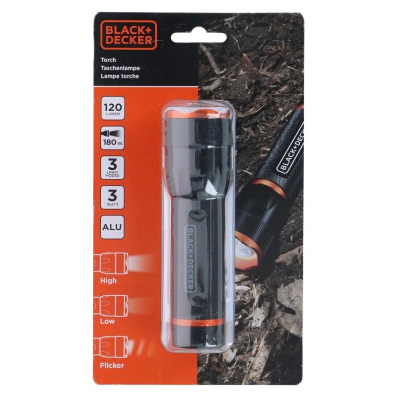 Flashlight, Black&Decker, 3 W, 120 lm, LED, aluminum, 180 m,