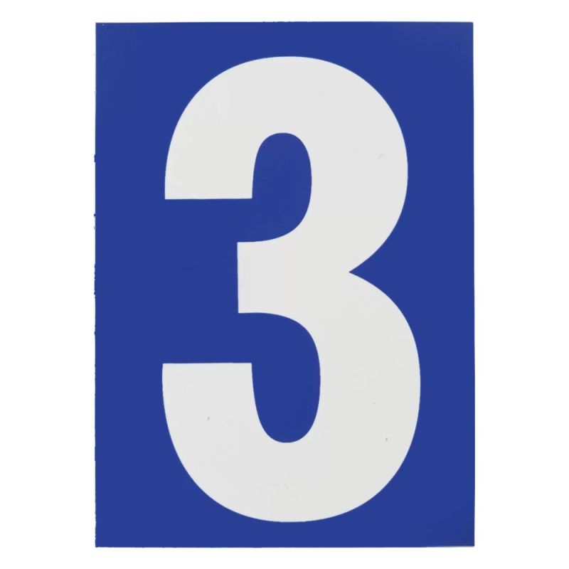 Number 3, PVC, with blue background, with adhesive, 65x90mm