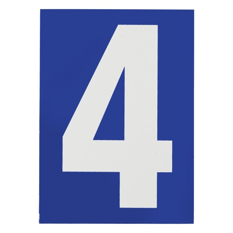 Number 4, PVC, with blue background, with adhesive, 65x90mm