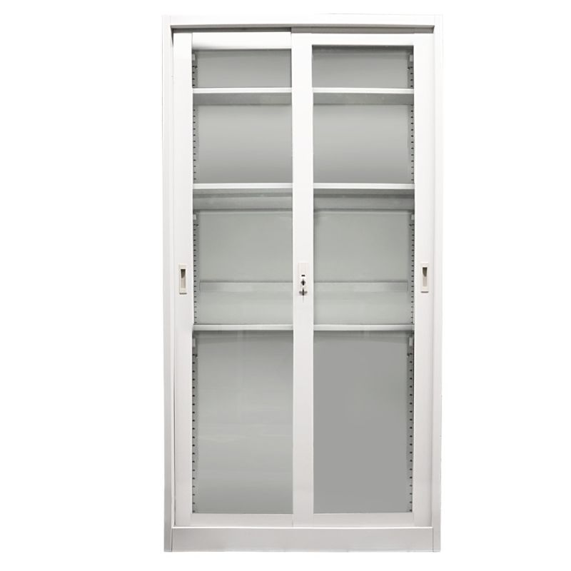 Metal filing cabinet, with 2 glass shelves, RAL 7035, H1850