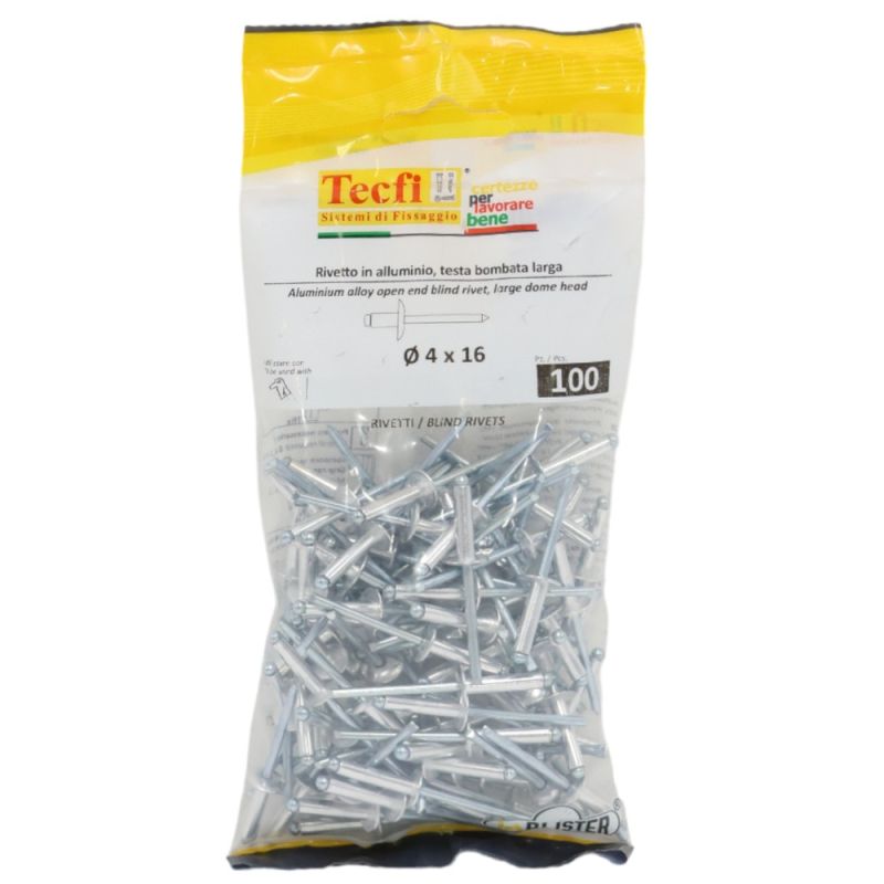 Open end large dome head blind rivets, al/zp steel, Ø 4x16/1