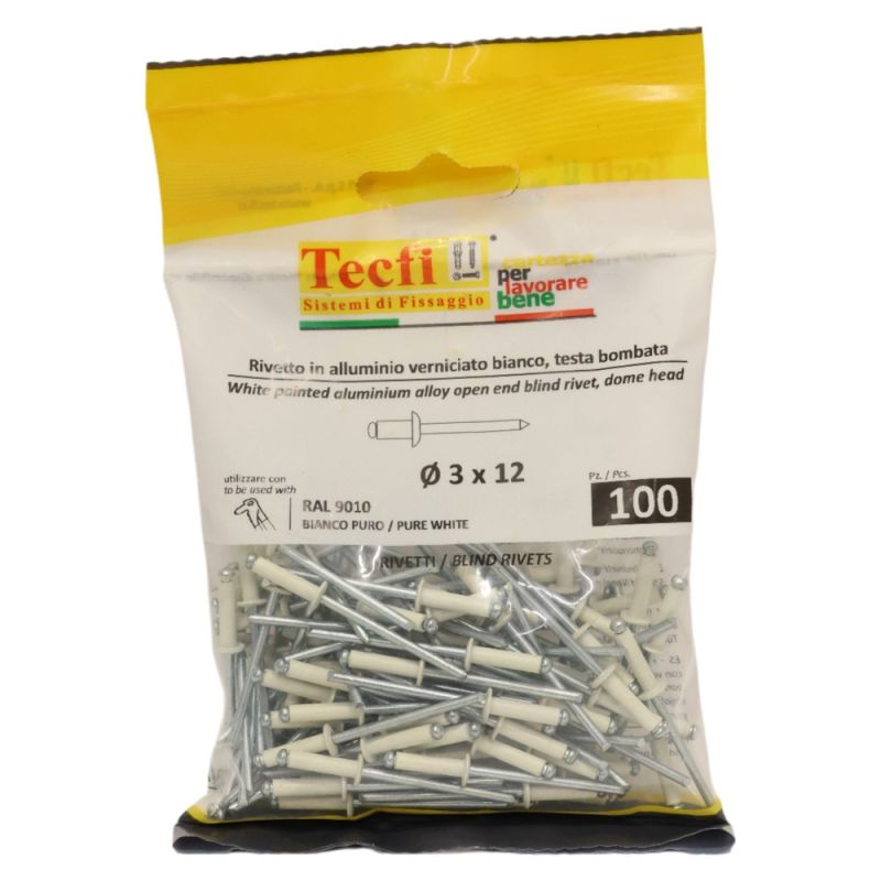 pure white dome blind rivets, al/zp steel RAL 9010, Ø 3x12mm