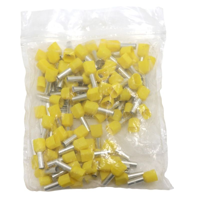 Insulated twin wire end ferrules, 6 mm2 wire, yellow. | Mega
