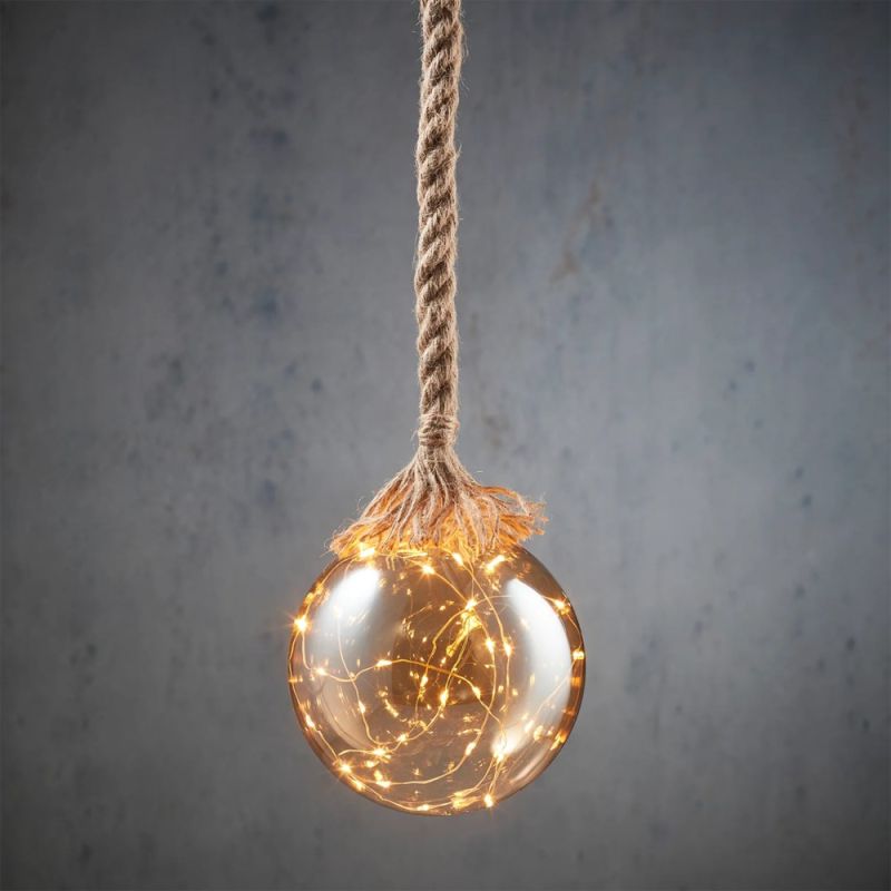 Decorativ brown glass ball, 30 led, battery operated, with t
