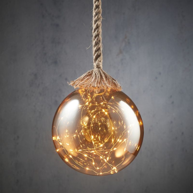 Decorativ brown glass ball, 40 led, battery operated, with t