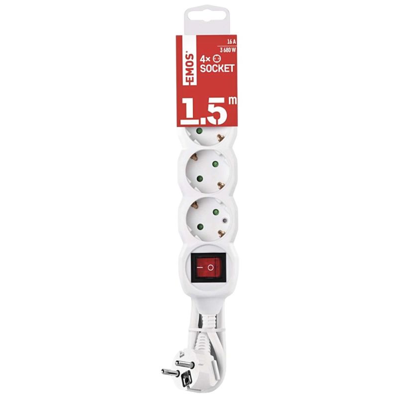 Electric extension cord, 4 modules, 1.5m, 3x1.5mm, white, wi
