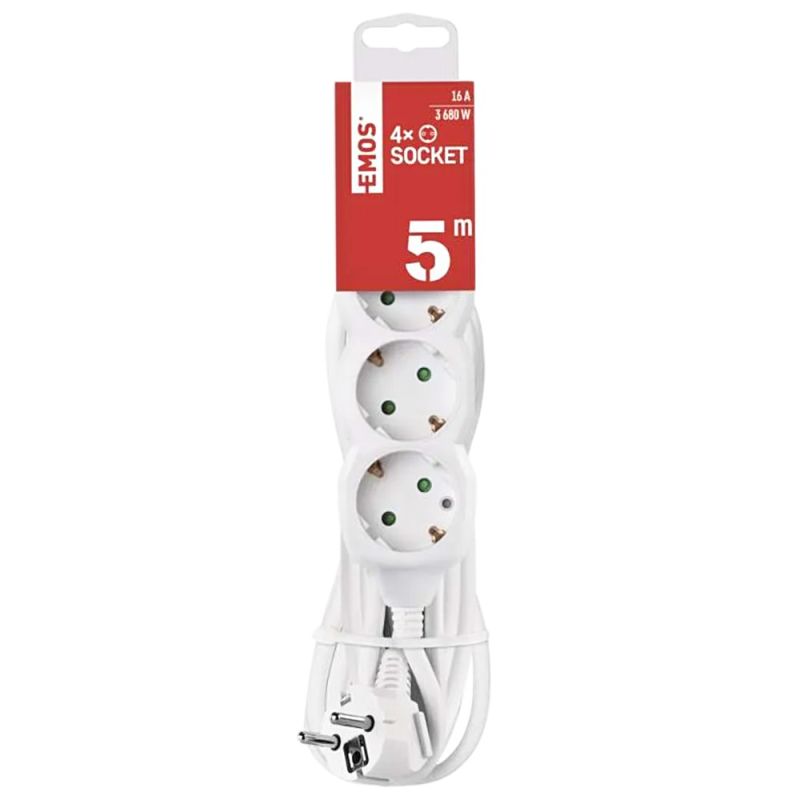 Electric extender, 4 modules, 5m, 3x1.5mm, white, without sw