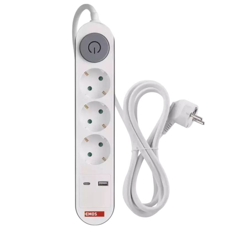Electrical extension cord, 3 modules + USB + Type-C, 2m, whi